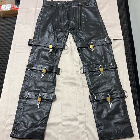 Pants | Black Buckled Leather Pants With Locks And Keys | Poshmark